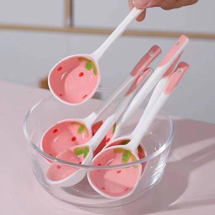 Cute Ceramic Strawberry Soup Spoon Kawaii Korean Ice Cream Dessert ...