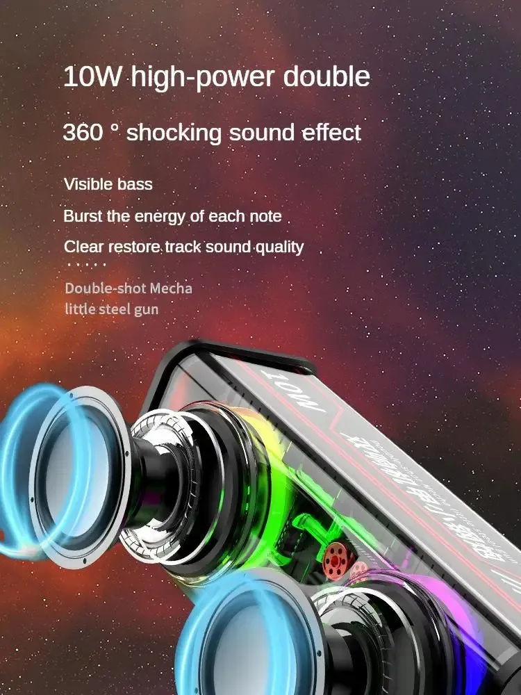 Bluetooth Speaker Transparent Sound Box Colorful Lights Dual Speaker ...