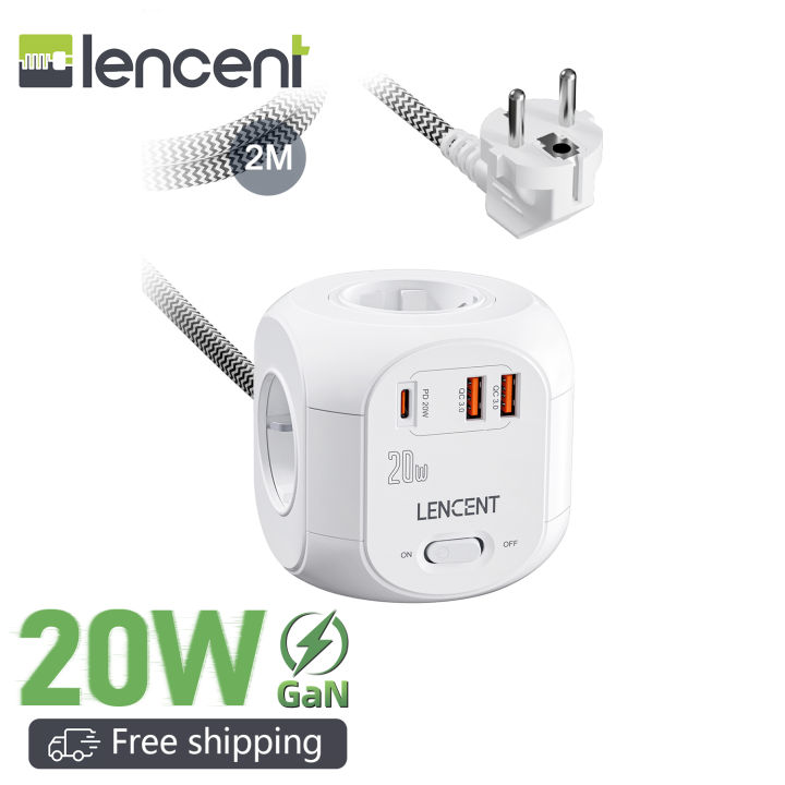 LENCENT Cube Braided Cord Power Strip with Fast Charge PD20W USB ...