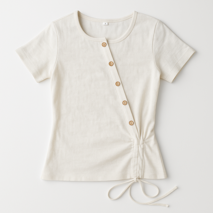 Women’s Ribbed Cotton Button-Up T-Shirt – Stylish Diagonal Design ...