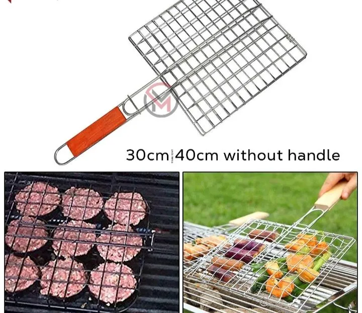 New Portable Barbecue BBQ Grill Net Basket Roast Grilling Tray Chromium ...