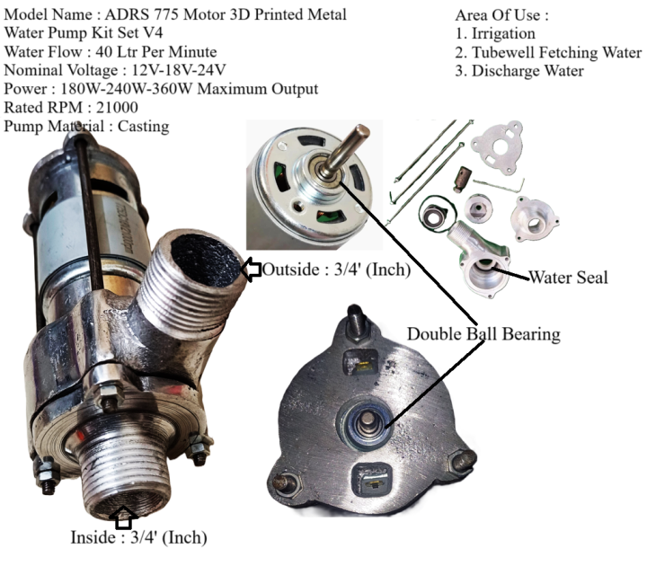 ADRS 775 DC Motor 12V-18V-24V-21000 RPM 5mm Shaft Double Ball Bearing ...