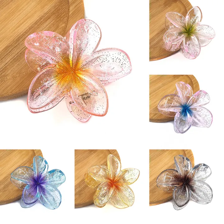Hair Flower Clip Clips Hawaiian Plumeria Beach Flowers Claw Barrettes ...