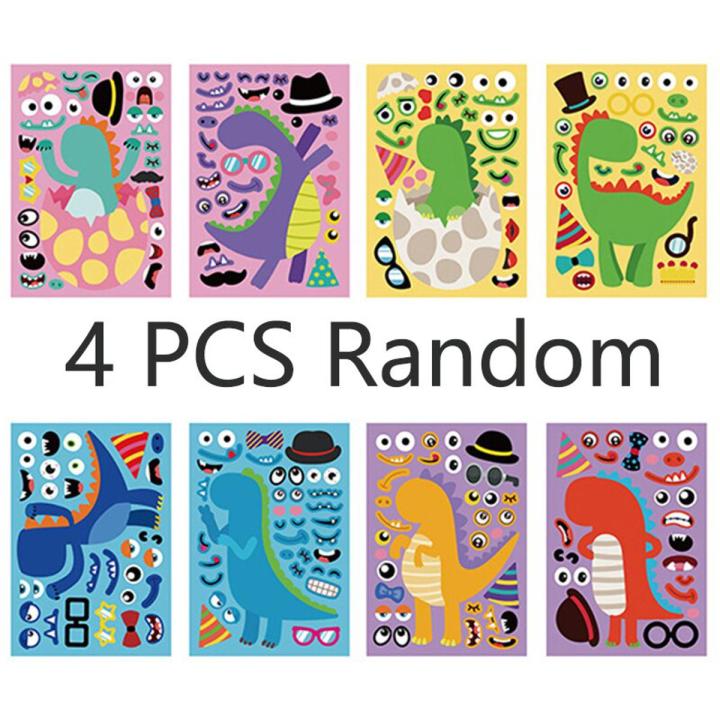 【happy one】Pcs Kids Funny DIY Stickers Games Make A Princess Dinosaur ...