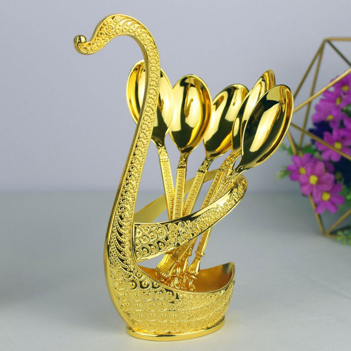 Spoon Set With Swan Stand - Gold | Daraz.com.bd