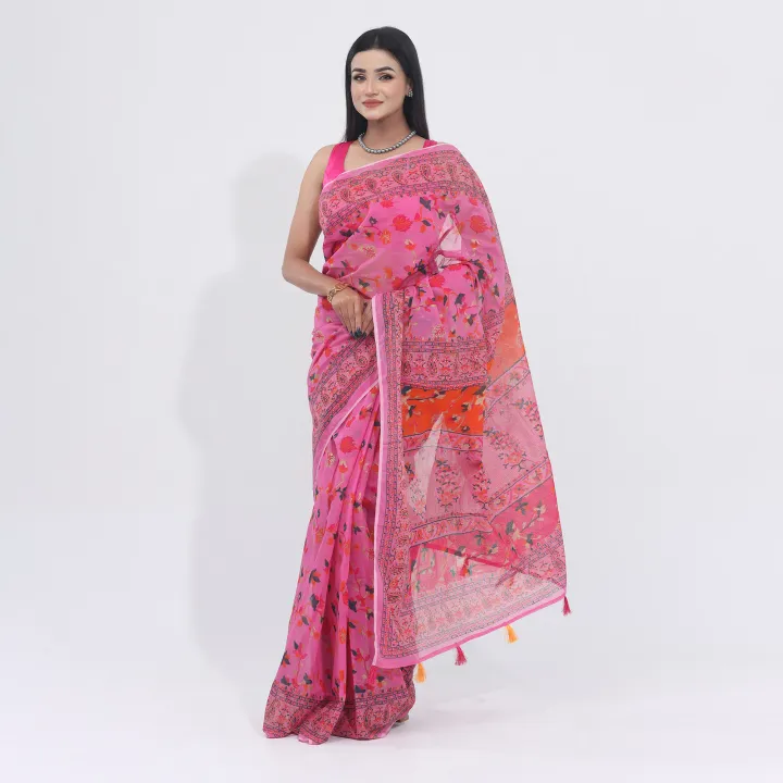 Tangail Tat Half Silk Afsan Print Saree for Women – Without Blouse ...