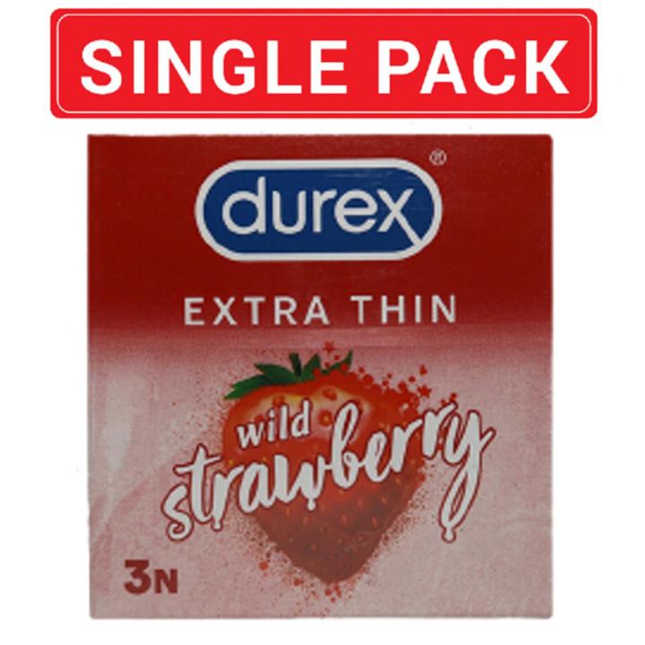 Durex - Extra Thin Wild Strawberry Flavored Condom - Single Pack - 3x1- 3pcs - Condom | Daraz.com.bd