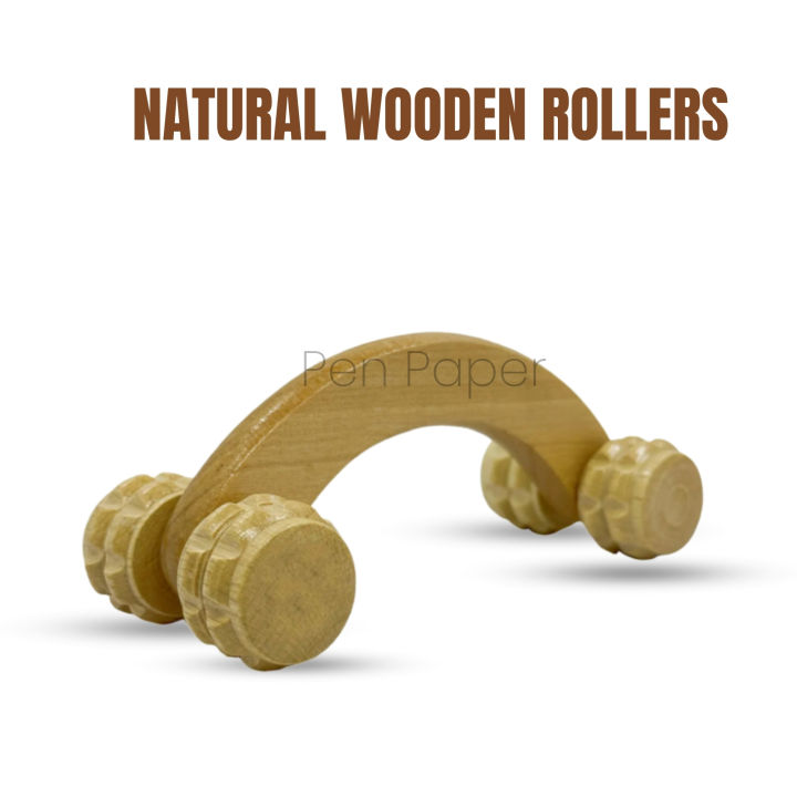 Handheld Wooden Massager 4 Wheels Roller | Daraz.com.bd