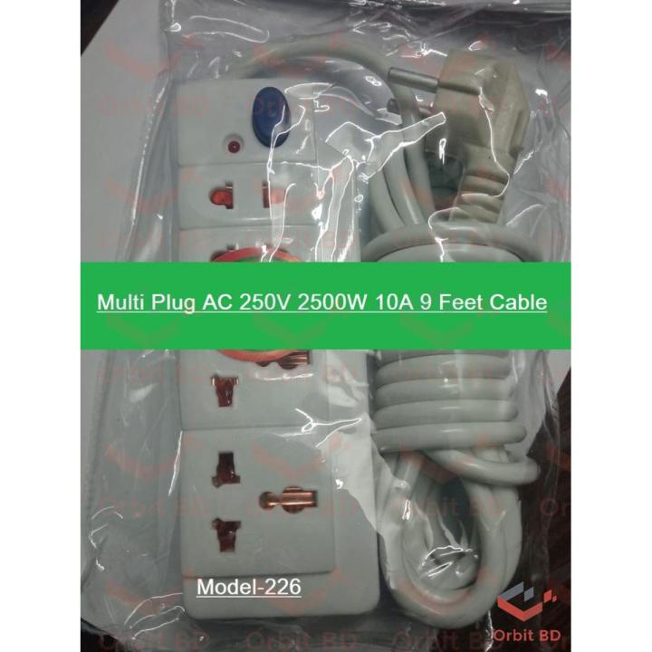 Multiplug Socket Multi Plug AC 250V 2500W 10A 9 Feet Cable Brass ...