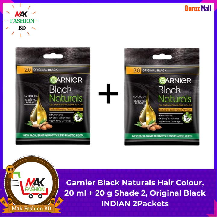 Garnier Black Naturals Hair Colour Shade 2 Original Black 40g INDIAN 2Packets | Daraz.com.bd