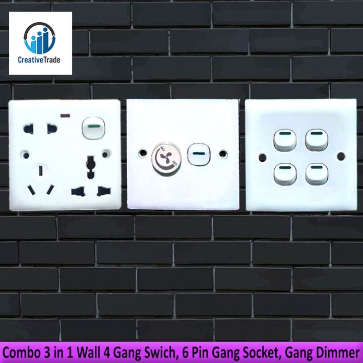Combo 3 in 1 Wall 4 Gang Swich, 5 Pin Gang Socket, Gang Dimmer- 1 Room ...