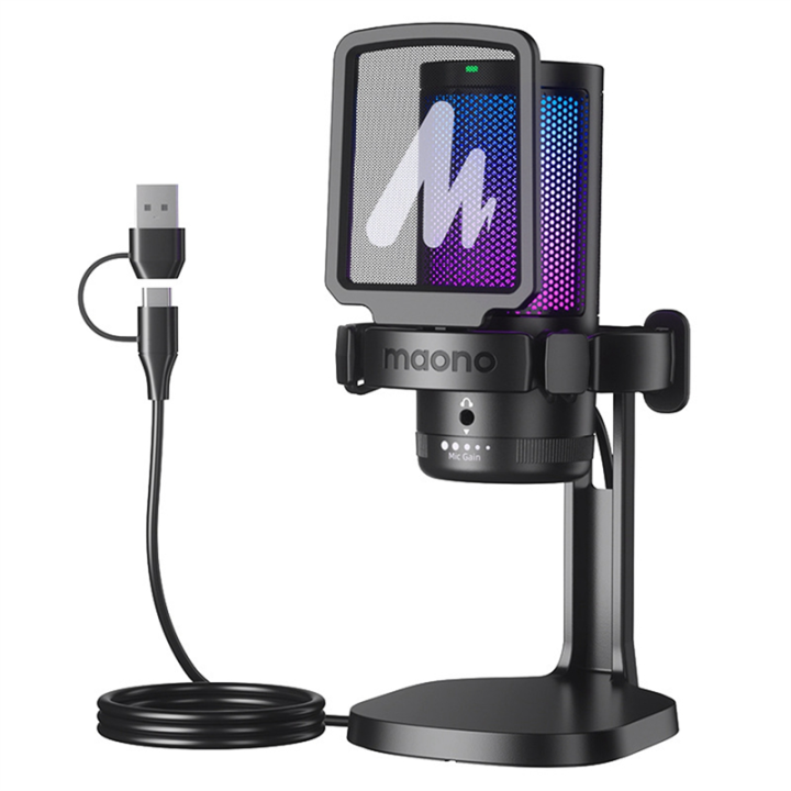DGM20 USB Microphone RGB Condenser Mic Gaming Microphone with Noise Reduction Software for Game ...