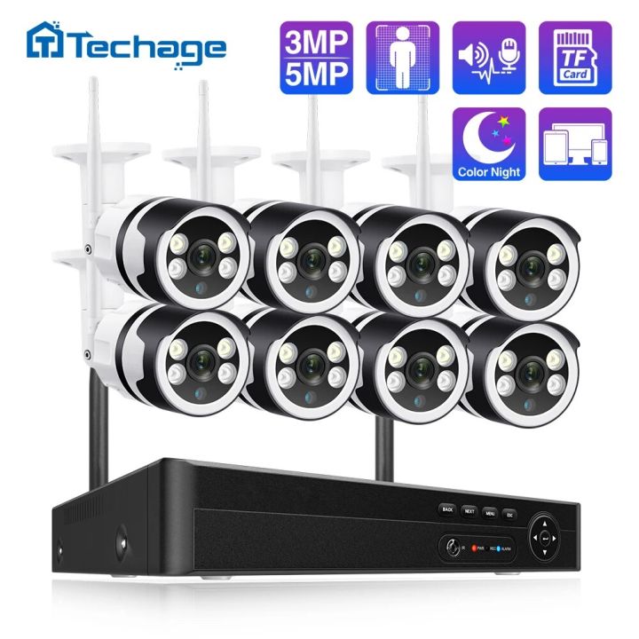 Techage 8CH 3MP 5MP WiFi IP Camera System H.265 Two-way Audio Human ...