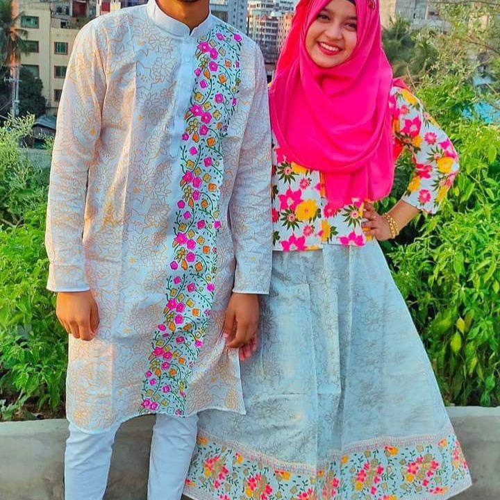 Panjabi kurti koti combo Dress for couple Screen print panjabi kurti ...