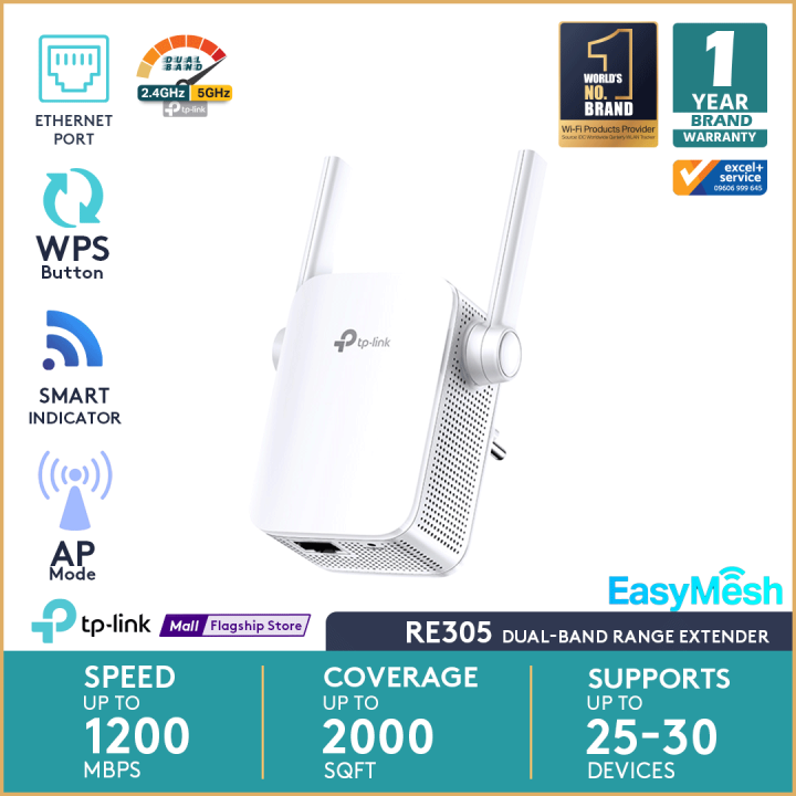 TP‑Link RE305 AC1200 Dual‑Band Wi‑Fi Range Extender (300 Mbps @ 2.4 GHz ...