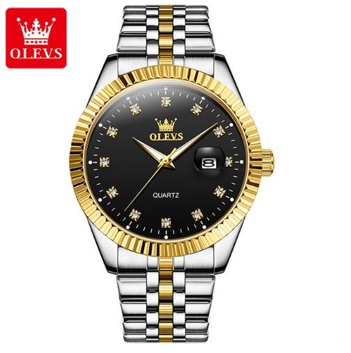"Olevs 5520 Silver & Golden Two Tone Stainless Steel Analog Wrist Watch ...