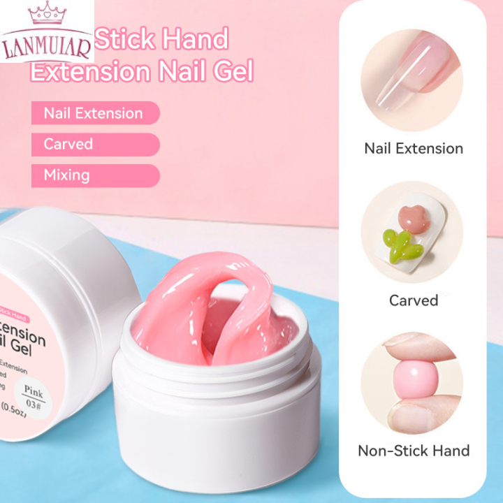 Lanmuiar 15ML Non Stick Hand Solid Extension Nail Gel Clear Nude Pink ...