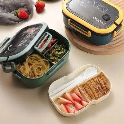Double Layer Bento Box Portable Microwave Lunch Box with Spoon and Fork ...