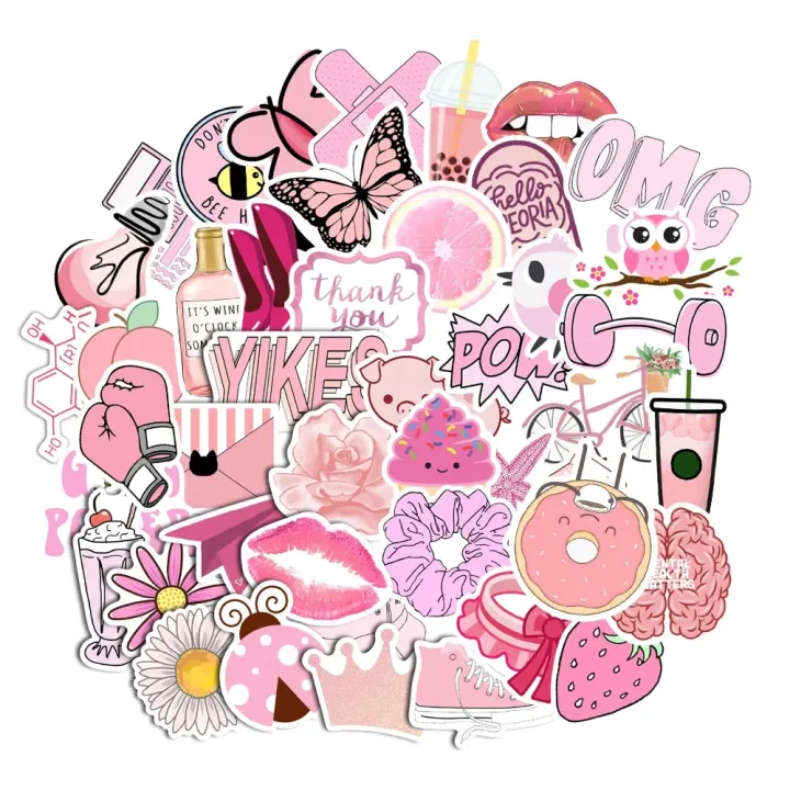 【3C VictoryEagle】50PCS Cartoon Pink INS Style Vsco Girl For Laptop Moto ...
