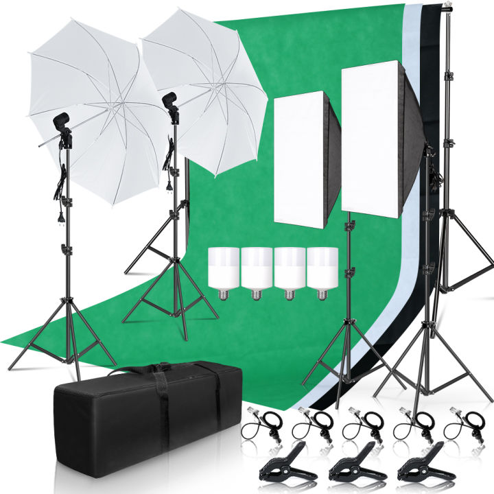 Softbox Lighting Set Photo Studio Kit Tripod Light Stand Background ...