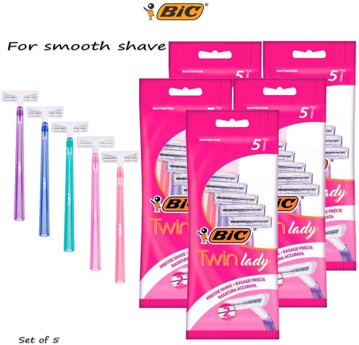 (Pack of 5) BIC Twin Lady Disposable Razor Sensitive Skin Clean Shaving ...