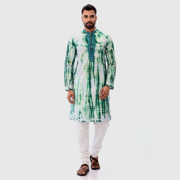 Kay Kraft Green Cotton Embroidered & Tie-Dyed Panjabi Men'S Panjabi For ...