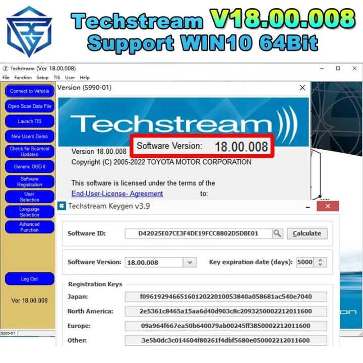 Toyota Techstream Software Registration Key for 8 Years Newest Version 2/2023 FOR TOYOTA TIS 18. ...