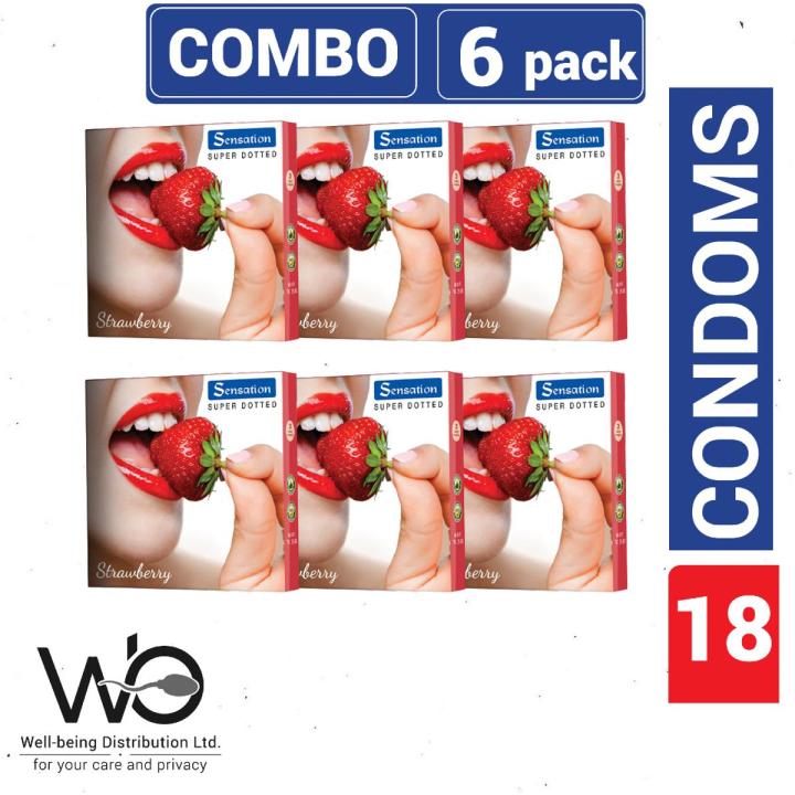 Sensation Strawberry Flavor Super Dotted Condom - Combo 6 Pack - 6x3=18pcs Condom | Daraz.com.bd