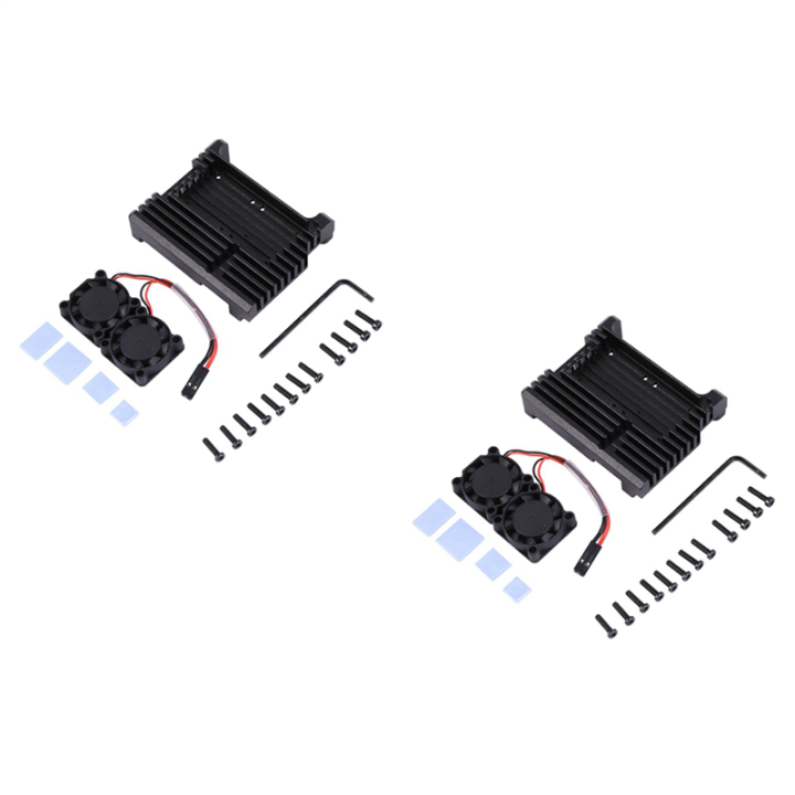 5x For Raspberry Pi 4 Aluminum Case With Dual Cooling Fan Metal Shell 1243