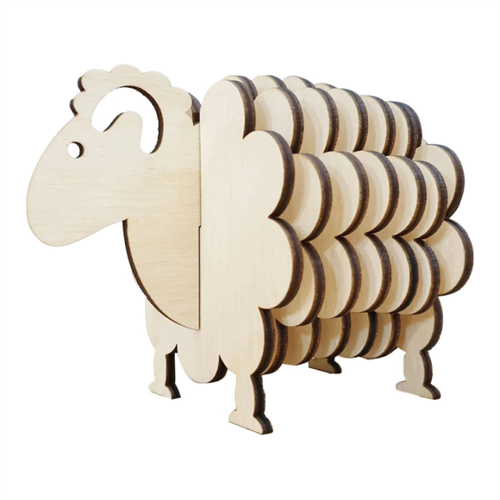 3D Puzzle Shape Sheep,Wooden Coasters for Drinks,Set of Humorous Sheep ...