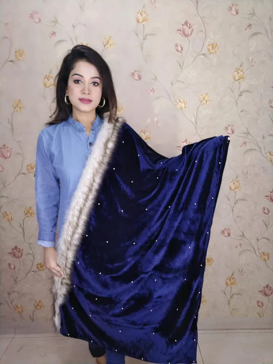 Velvet Shawls For Women Fabric With Stone Work | Daraz.com.bd