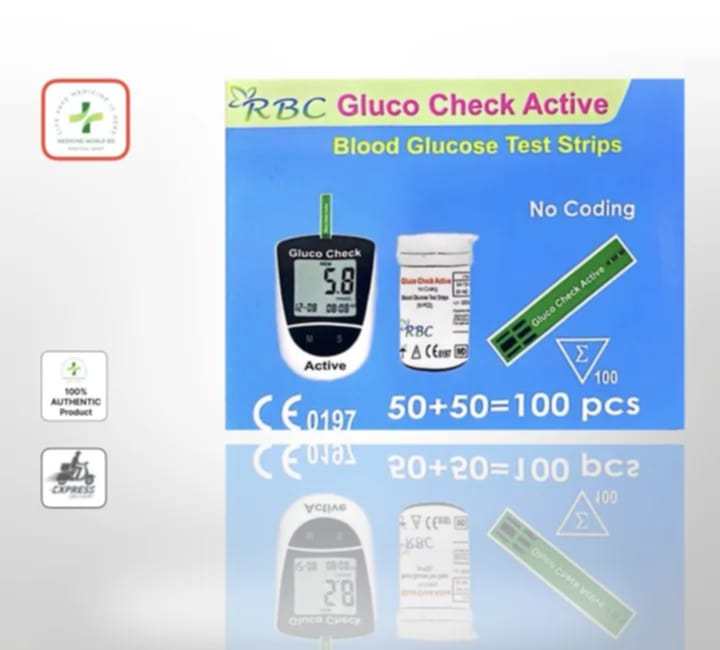 Gluco Check Active Blood Glucose Test Strips RBC 50 pes & 100 pes ...