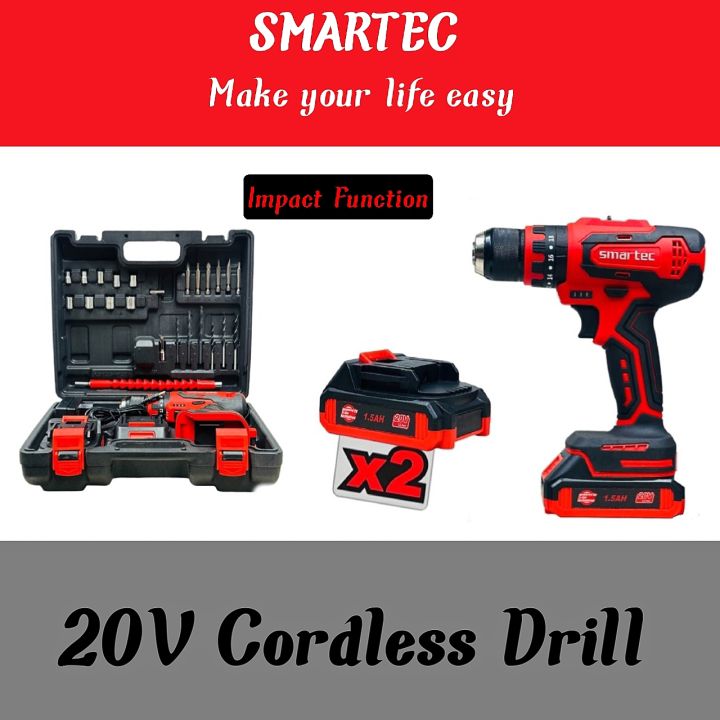 Smartec 20V Cordless Impact Drill Machine With 24Ps Accessories,2X ...