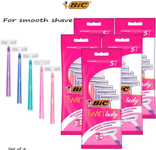 (Pack of 5) BIC Twin Lady Disposable Razor Sensitive Skin Clean Shaving ...
