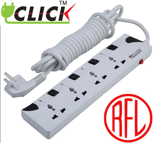 Click Safe Multi Plug 3 Pin multiplug Socket 4 Port, 5 Meter Cable, 2 ...