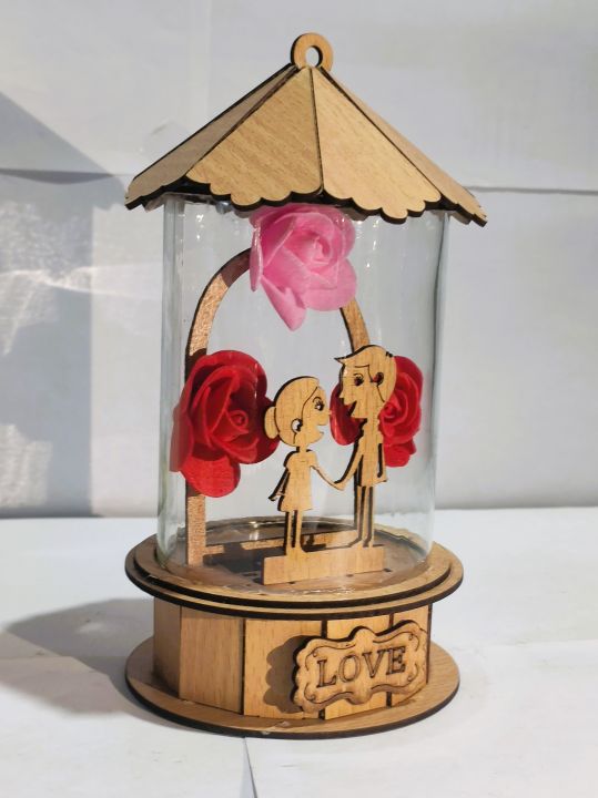 Wooden Cute Couple Decorative Showpiece Lightinig System | Daraz.com.bd