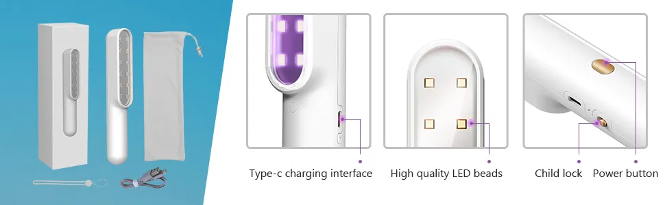 Ultraviolet Disinfection Lamp Portable UV Light Sanitizer Wand, DIHOOM ...