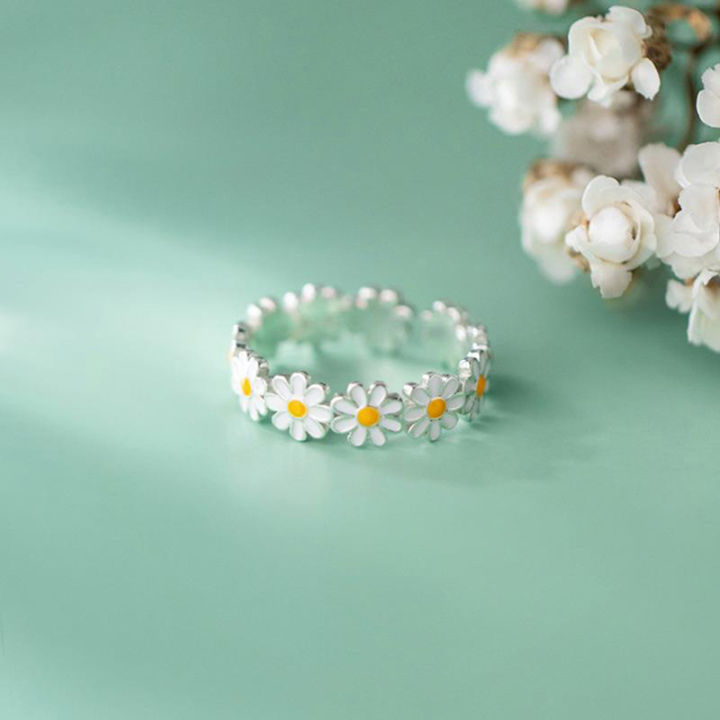 Vintage Daisy Flower Rings For Women Cute Flower Ring Adjustable Open ...