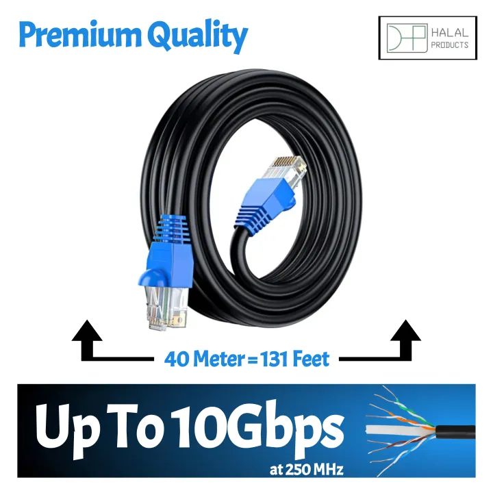 RJ45 Cat6 Ethernet Network Cable 40 Meter (131 Feet) | Outdoor Black ...