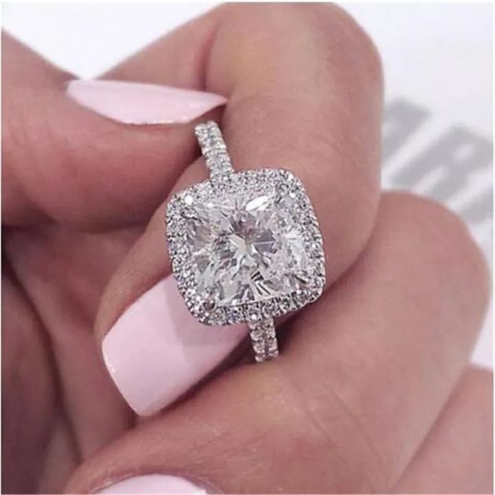 2020 Cushion cut 3ct Lab Diamond Ring 925 sterling silver Engagement ...