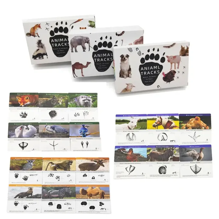 Montessori Flash Cards Animals Footprints Montessori English Learn Card ...