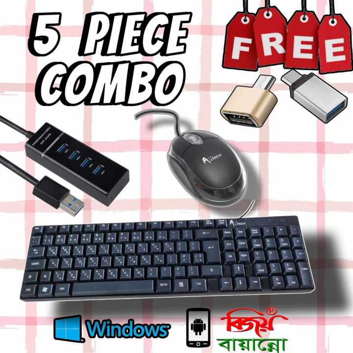 USB keyboard optical mouse and hub with -free OTG- gaming combo pack ...