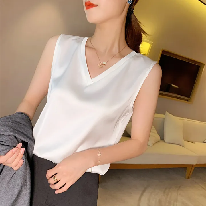 Women's Silk Camisole v Collar Black Small Suit Inner Base Versatile ...