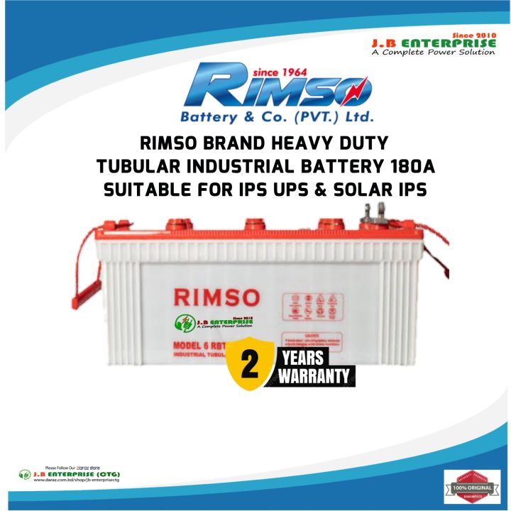RIMSO TUBULAR BATTERY 180A FOR IPS, UPS AND SOLAR HYBRID SYSTEM 2 YEARS ...