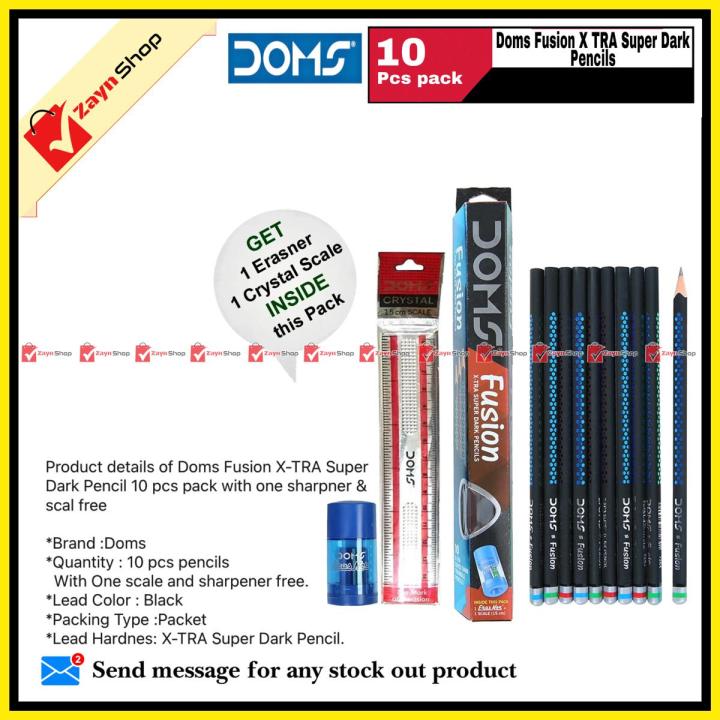 Doms Fusion X-Tra Super Dark Pencil 10 Pcs Pack With One Sharpner ...