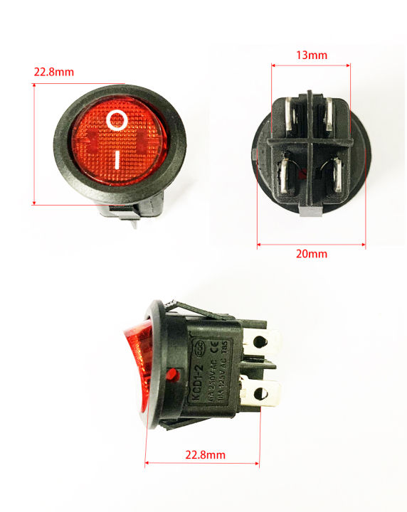 Kcd1 20mm Rocker Switch Square Base 4 Pins Ac 250v 6a 125v 10a Black ...