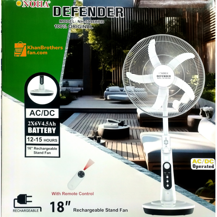 Defender (NH-5998HRB) 18 inch AC/DC Rechargeable Full stand fan, Double ...