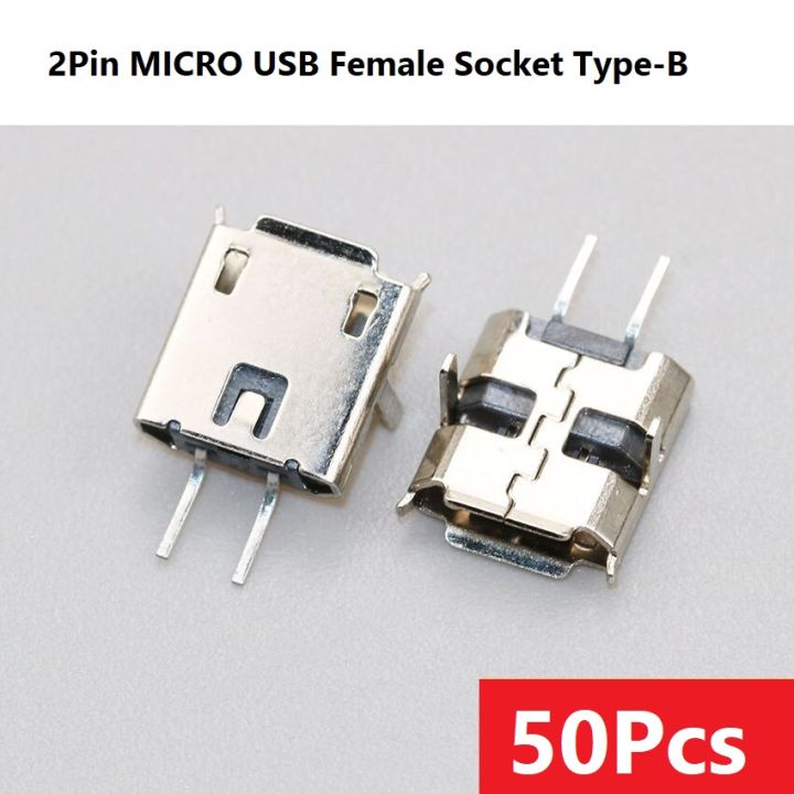 50pcs 2pin Micro Usb Female Socket Type B 2 Pin Leads Female Dip Power Socket Connector Micro