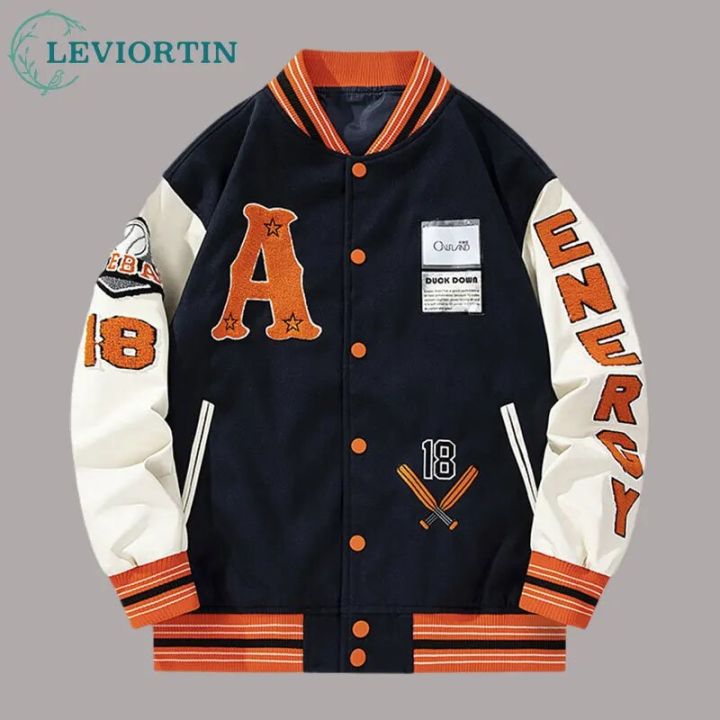Woven Fabric Combination Leather Coat Stitch Varsity Jacket Men's Color ...