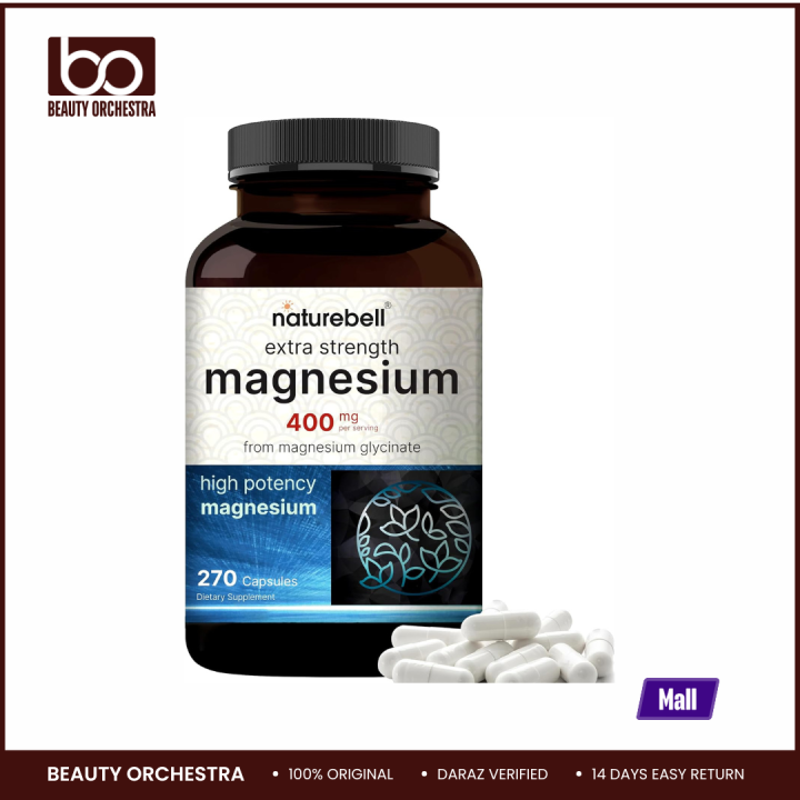 NatureBell Magnesium Glycinate 400mg Elemental 100% Chelated for High ...